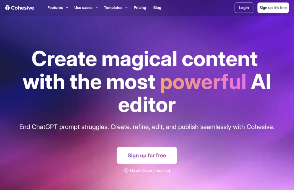 Cohesive: Content creation tool with templates and multilingual support