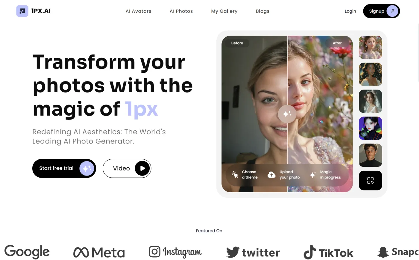 1PX.AI: Portrait transformation platform creating styled artistic images