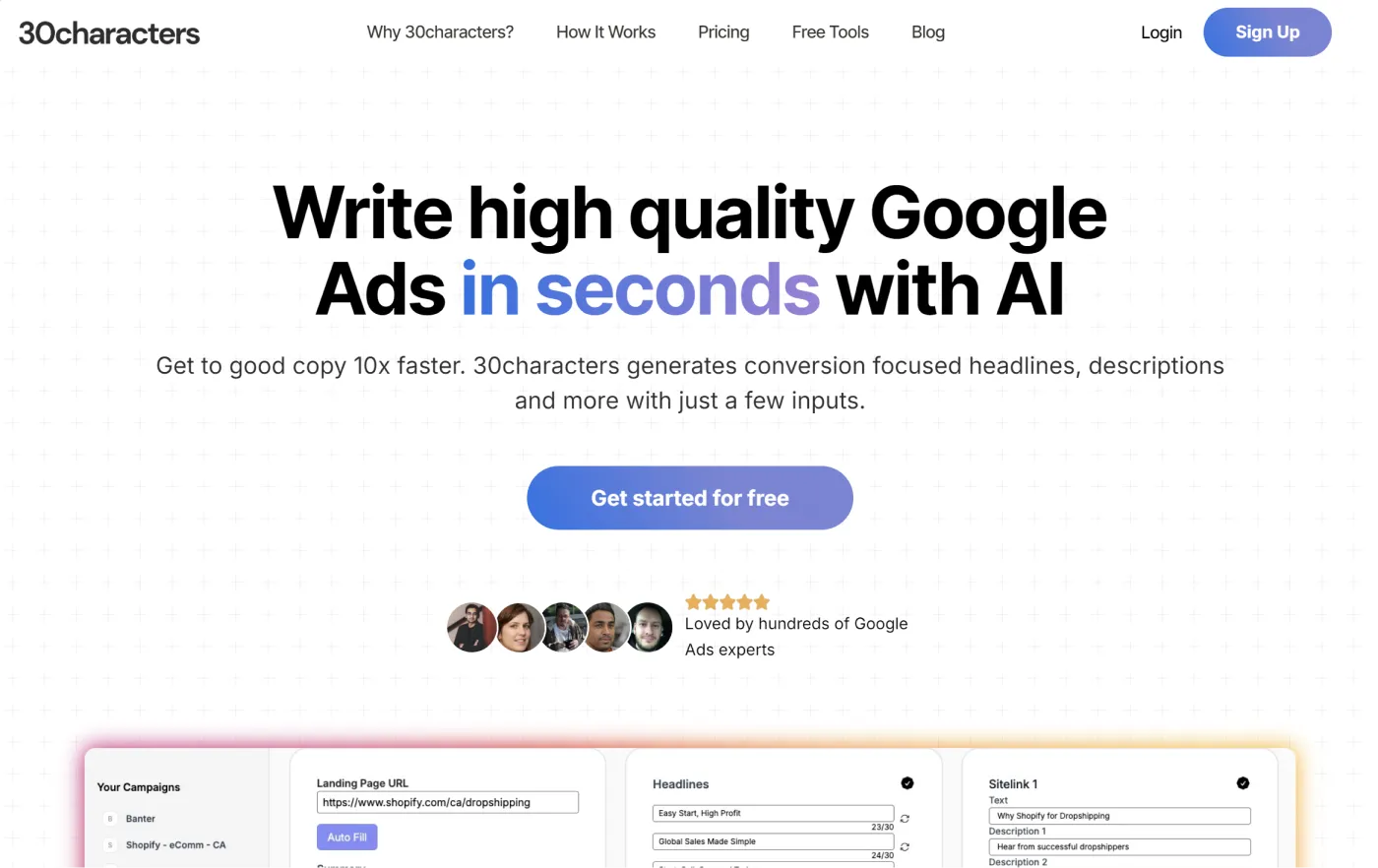 30characters: Generates conversion-focused ad copy quickly and accurately