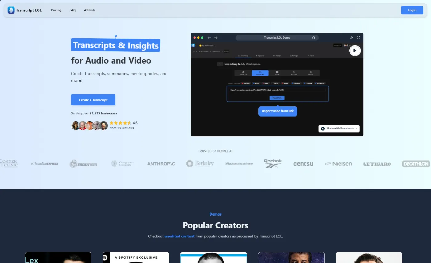 Transcript.LOL: Advanced transcription and analysis platform for media content